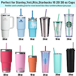 10 Pack Swirl Straws for Starbucks Tumbler, Reusable 11" Long Hard Plastic Shiny Crystal Tumbler Replacement Drinking Straws For 16 OZ 20 OZ 30 OZ Stanley, Yeti Tumblers With Cleaning Brush
