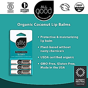 All Good Organic Lip Balm - Hydrating Lip Balm for Soft Smooth Lips with Calendula, Lavender, Olive Oil, Beeswax, Vitamin E & Coconut (3-Pack)