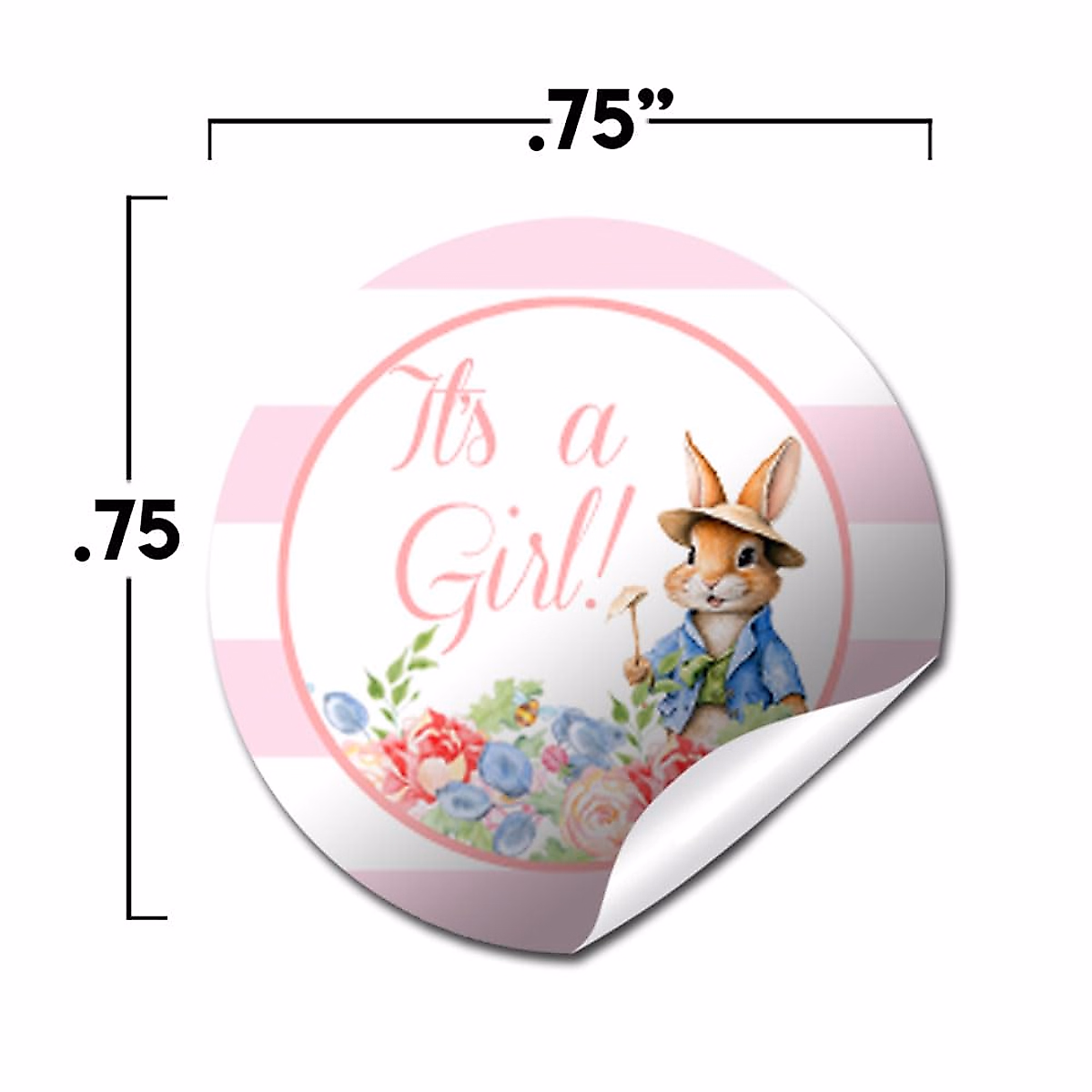 Little Rabbit Girl Baby Shower Kiss Sticker Labels, 300 Party Circle Stickers Sized 0.75 inches for Chocolate Drop Kisses by Amanda Creation, Great for Favors, Treats, Envelope Seals & Goodie Bags