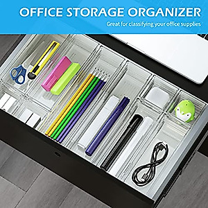 soulmate 10Pcs Clear Drawer Organizer Tray 3-Size Plastic Desk Drawer Organizations Set Bathroom Vanity Drawer Organizer Storage Tray for Makeup, Kitchen Utensils, Jewelries and Gadgets