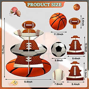 Sports Theme Party Cupcake Stand Decorations, 3 Tier Sports Theme Party Cupcake Tower Basketball Football Baseball Soccer Birthday Party Table Decor