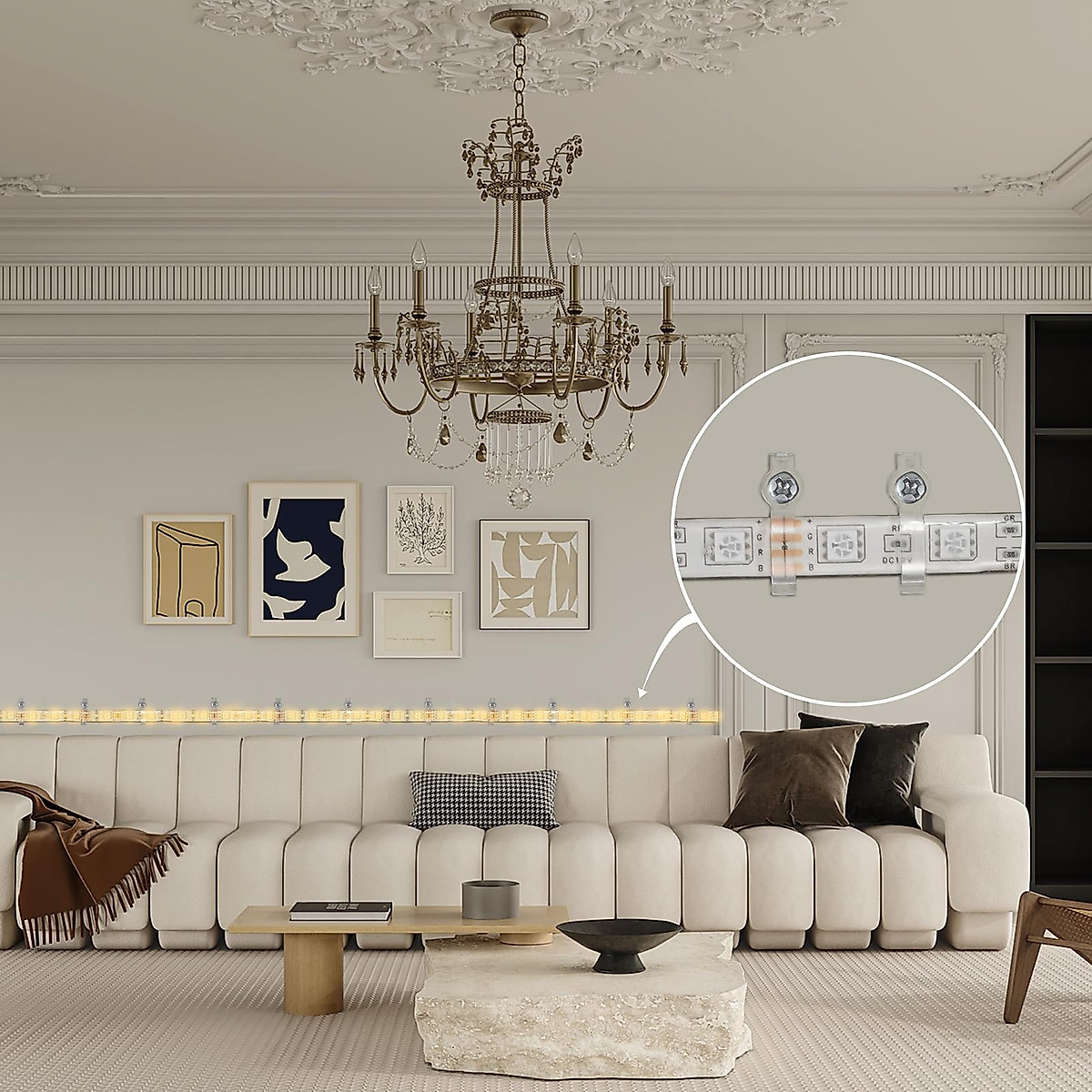 GRIVER 100 Pack Strip Light Mounting Brackets,Fixing Clips,One-Side Fixing,100 Screws Included (Ideal for 10mm Wide Waterproof Strip Lights)