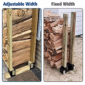 MOFEEZ Outdoor Firewood Log Storage Rack 2x4 Bracket Kit, Fireplace Wood Storage Holder, Adjustable to Any Length - Bright Black, Two Bases