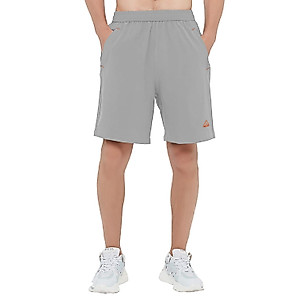 Rdruko Men's Hiking Running Shorts Quick Dry Athletic Performance Shorts Zip Pockets(Light Grey, US L)