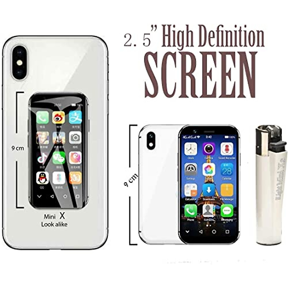 iLight Mini Smartphone XS, World's Smallest 10+ Android Phone 4G LTE, Super Small 2.5" Touch Screen. Global Unlocked - Great for Kids. Pocket Phone Gift. 1GB RAM / 8GB ROM. Tiny iPhone 10s Look Alike