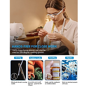 OKH 160% Magnifying Glasses, Flip Up Down Lens, Hands-Free Magnifier Eyeglasses for Close Work, Reading, Sewing, Jewelry Making, Craft, Hobby, Painting