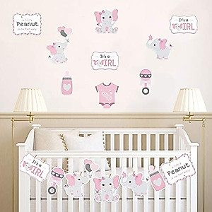 Faisichocalato Pink Elephant Centerpiece Sticks DIY Baby Girl It's A Girl Table Decorations Pink Little Peanut Cutouts for Pink Elephant Theme Baby Shower Birthday Party Supplies Set of 24