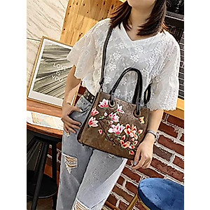ZHUHW Embroidered Handbag Retro Floral Shoulder Bag Large Capacity Women's Tote Bag (Color : Black, Size : 26(L)*23(H)*11(W) cm)
