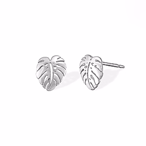 Boma Jewelry Sterling Silver Monstera Leaf Stud Earrings (Silver)