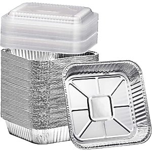 Findful Square Aluminum Baking Pans with Clear Plastic Lids (35-Pack, 8x8”) - Disposable Takeout Pans - Foil Food Containers for Cooking, Heating, Storing, Prepping Food - Eco-Friendly & Recyclable