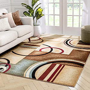 Well Woven Barclay Collection Arcs & Shapes Red 5x7 Area Rug - for Living Room, Bedroom, and Dining Room