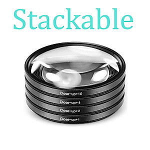 52mm Close-Up Filter Set (+1, +2, +4 and +10 Diopters) for Canon EOS M50 Mark II with 55-200mm, EOS R10 18-45mm, EF-S 24mm f/2.8, Fuji XT-200 15-45mm, XF 35mm F1.4 Lens, Sigma 30mm F1.4 Lens