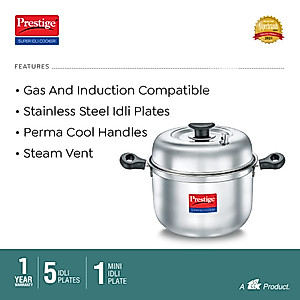 TTK Prestige PRID6 Cooker, 5Plates + 1 Mini Idli Plate, SILVER