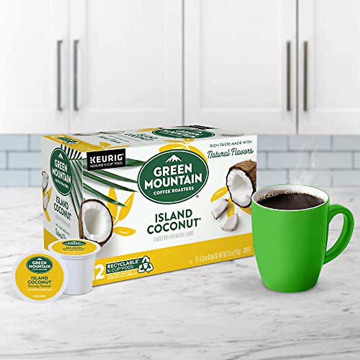 Green Mountain Coffee Roasters Island Coconut, Single-Serve Keurig K-Cup Pod, Flavored Light Roast Coffee, 12 Count (Pack of 6)