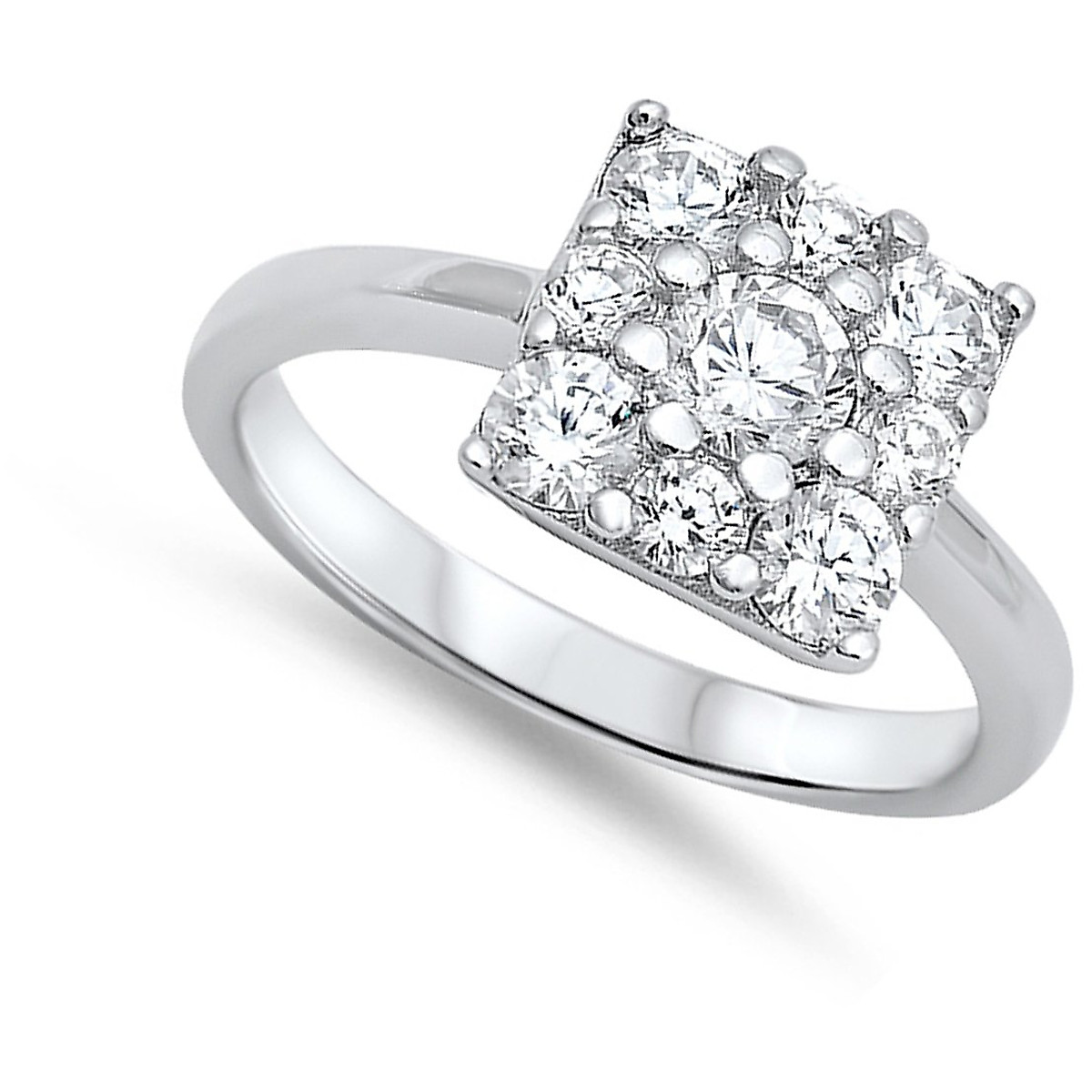 Square Cluster Clear CZ Promise Ring New .925 Sterling Silver Band Size 7