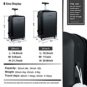 GigabitBest Hardside Luggage Set of 2 Piece Suitcase Set of 2 with Spinner Wheels Carry On Luggage Airline Approved and Built-In TSA Lock, Black