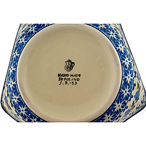 Authentic Polish Pottery 7-inch Bowl made by Ceramika Artystyczna (Blue Fan Flowers Theme) + Certificate of Authenticity