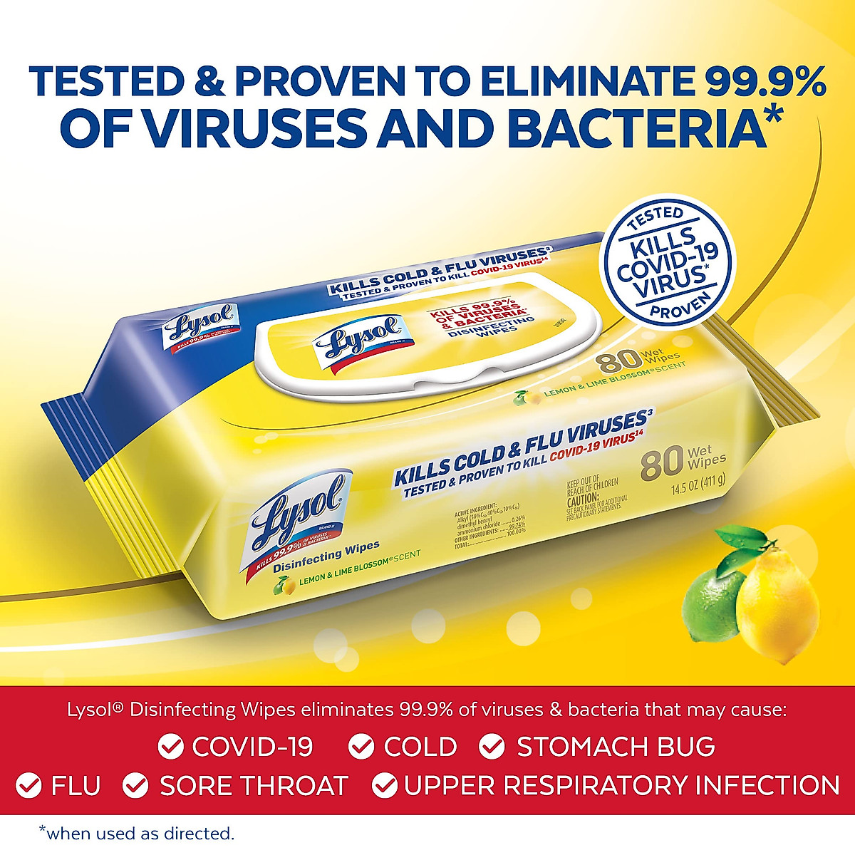 Lysol Disinfectant Handi-Pack Wipes, Multi-Surface Antibacterial Cleaning Wipes, For Disinfecting and Cleaning, Lemon and Lime Blossom, 320 Count (Pack of 4)