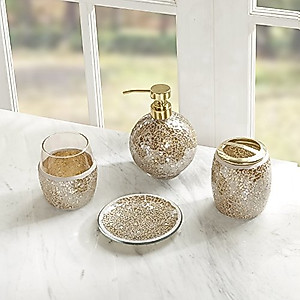 Madison Park Mosaic Bathroom Accessories Set , 4 Piece Bath Accessory Sets With Gold Soap Dispenser , Toothbrush Holder , Tumbler And Ring Tray