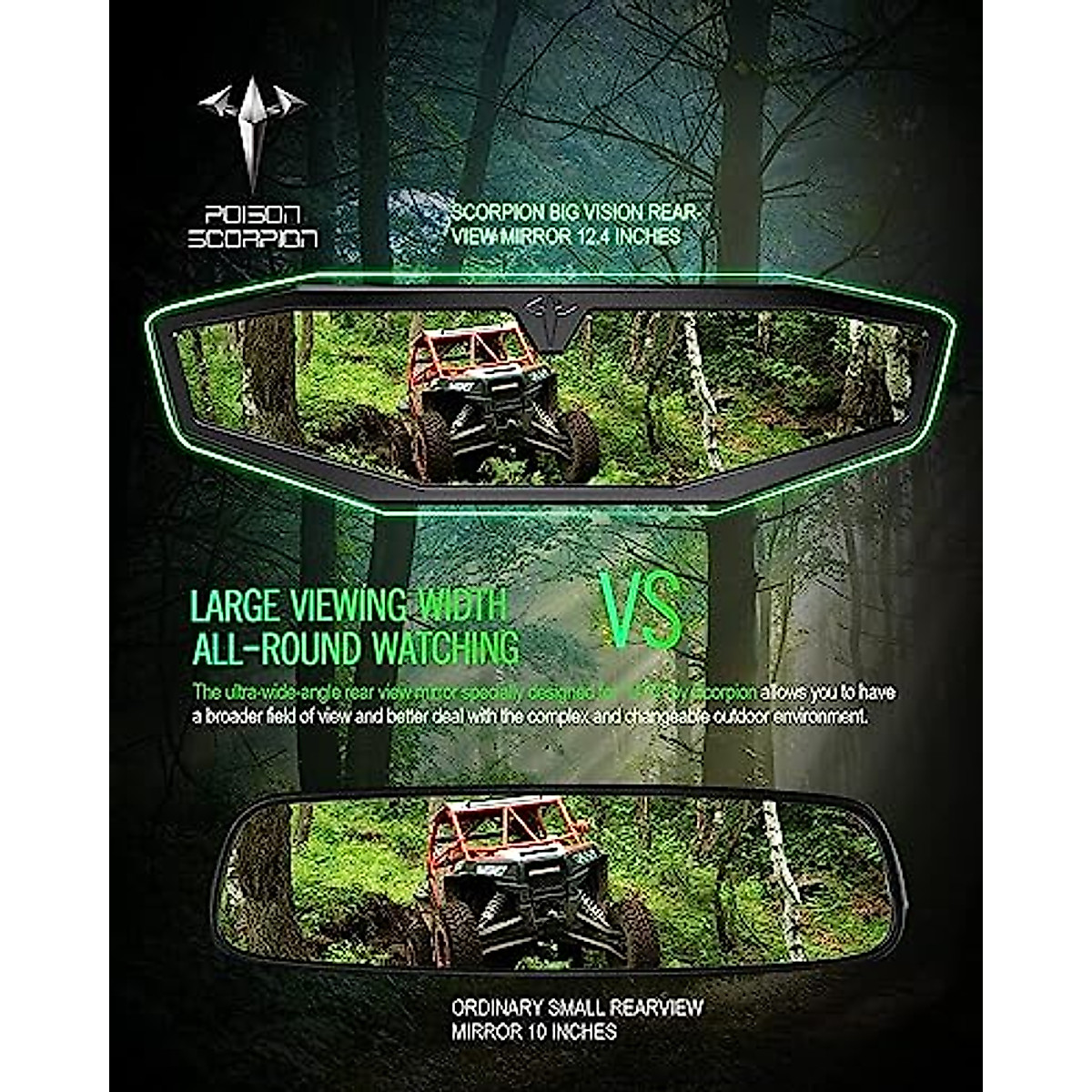 Maverick X3 Rear View Mirror, POISON SCORPION Aluminum UTV Rearview Center Mirror Adjustable Black 13356-12533 Compatible with Maverick X3 Turbo/R | X3 X | X3 MAX Turbo/R | X3 MAX X
