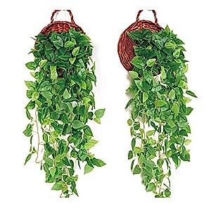HENJADE Artificial Hanging Plants 3.6ft Fake Hanging Plant Fake Ivy Vine for Wall House Room Indoor Outdoor Office Decoration (2Pcs)