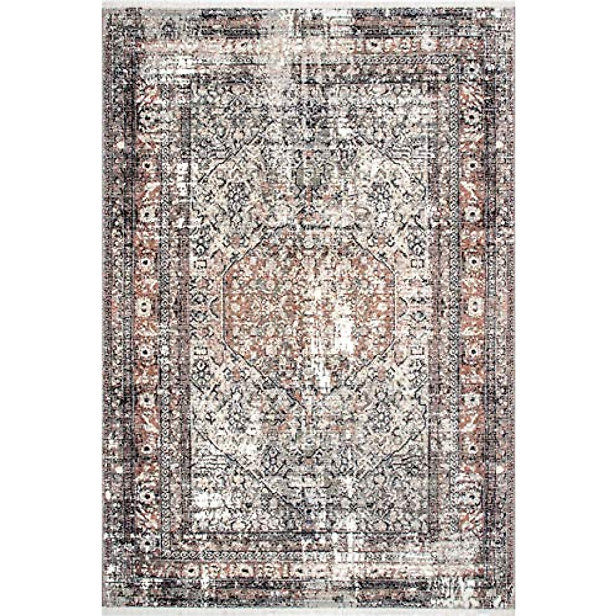 nuLOOM Distressed Medallion Fringe Area Rug, 5 ft 3 in x 7 ft 7 in, Multi