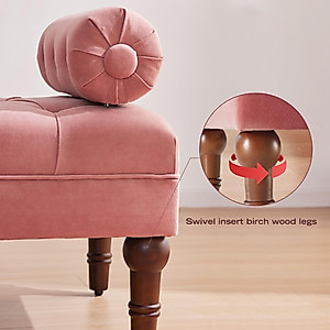 Batohom 60.2" End of Bed Bench,Large Size Bedroom Bench,Upholstered Window Bench with Button-Tufted,Entryway Bench,Storage Bench for Living Room(Pink)