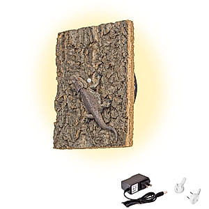 SKIVTGLAMP Bark and Cork Board Wall Sconce Rechargeable Battery Operated LED PIP Motion IR Sensor Wall Lamp, No Drilling Cordless Hand Crafted for Rustic Home Decor Backdrop Customizable, Lizard