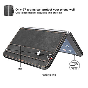 Foluu for Microsoft Surface Duo Case, Surface Duo Leather Case 2020, [Slim & Lightweight] PU Leather Back Cover Hard PC Holder with Hand Strap Protective Phone Case for Microsoft Surface Duo (Black)