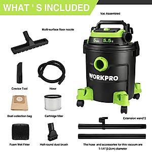 WORKPRO 5 Gallon Wet/Dry Shop Vacuum with Accessories & 5G Dust Collection Bag