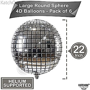 KatchOn, Silver Disco Ball Balloons Decorations - 22 Inch, Pack of 6 | 4D Sphere Disco Balloons for Disco Party Decorations | 70s Party Decorations, Disco Decorations | Mamma Mia Party Decorations