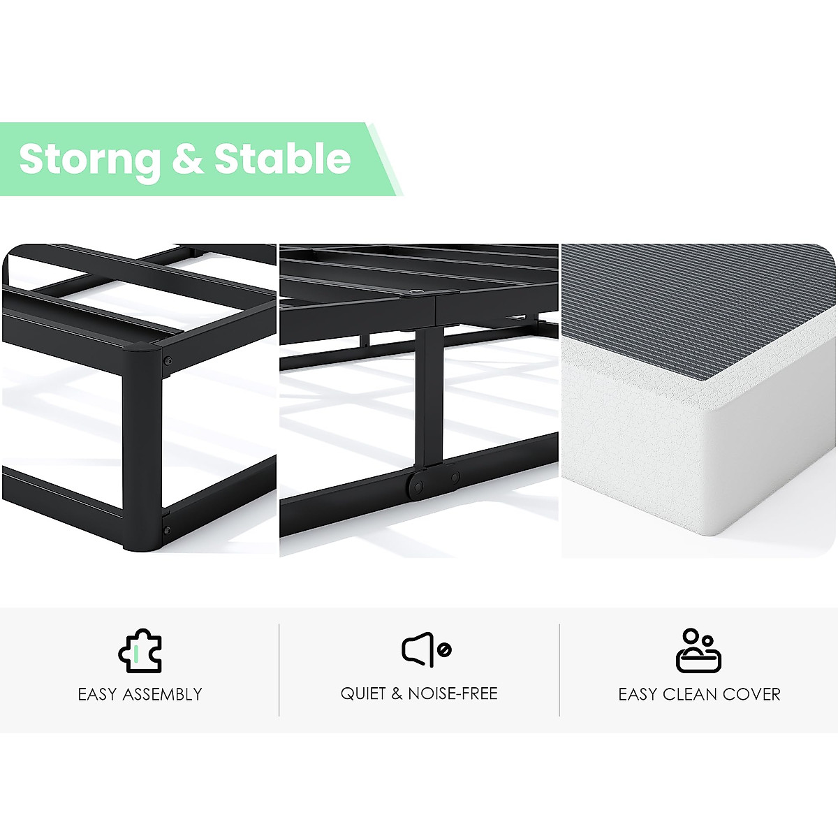 QEROMY 9 Inch High Profile Box Spring, Sturdy Metal Frame Mattress Foundation, Easy Assembly, Quiet & Noise-Free, Queen Size