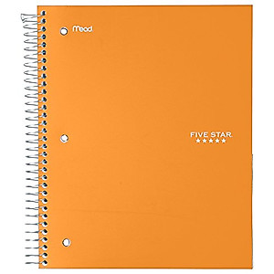 Five Star Spiral Notebooks, 3 Subject, Wide Ruled Paper, 150 Sheets, 10-1/2" x 8", Assorted Colors, 6 Pack (73449)