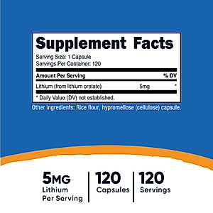 Nutricost Lithium Orotate 5mg, 120 Capsules - Veggie Caps, Non-GMO, Gluten Free
