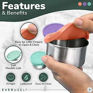 Everusely Stainless Steel Containers with Lids, Stainless Steel Food Containers with Lids, Stainless Steel Snack Containers for Kids, Stainless Steel Lunch Container, Metal Food Storage Containers