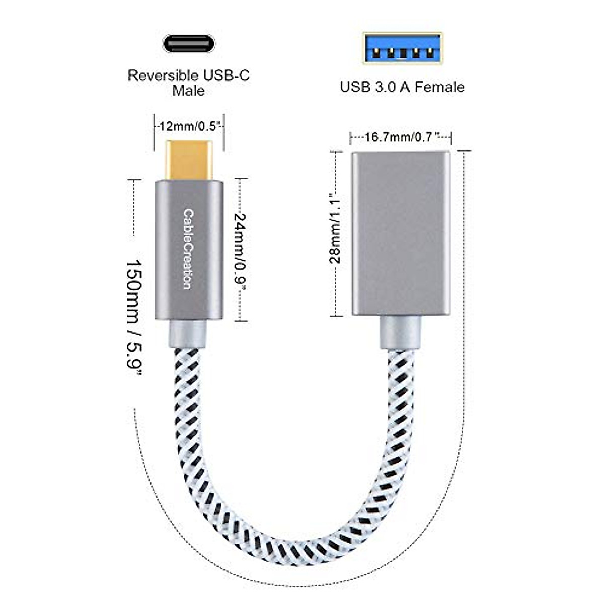 CableCreation USB to USB C Adapter(0.5FT/0.15M), USB C OTG Cable,Type C to USB A Female Connector Compatible with MacBook Pro Air,iPad Mini/Pro,XPS,Galaxy S22