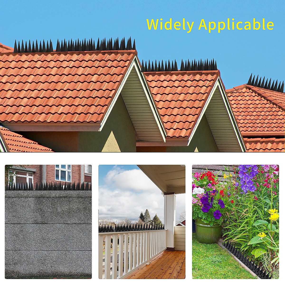 KOKMEYA Bird Spikes, 13.2FT Outdoor Bird Deterrent Spikes Device for Birds Pigeon Woodpecker Squirrel Raccoon Cat, Plastic Bird Deterrent for Outside, Patio, Roof, Sill, Fascia (Black, 12Pcs)