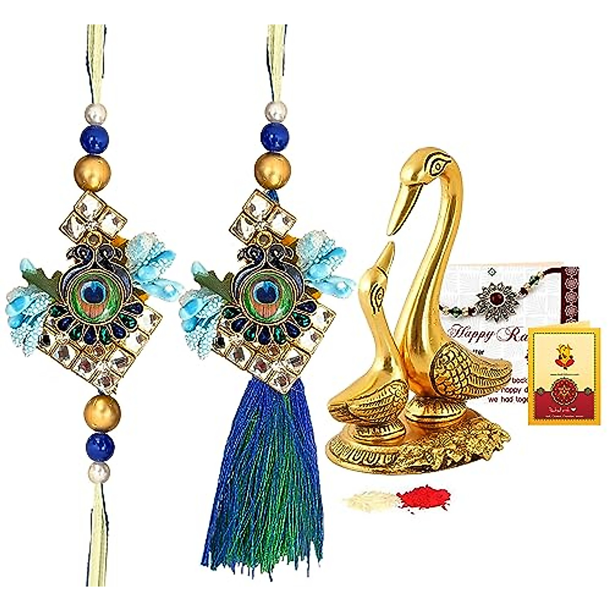 TIED RIBBONS Rakhi for Brother and Bhabhi with Gift Set | Swan Statue | Rakhi Thread | Roli Chwal Tika - Raksha bandhan Bhai Bhabhi Rakhi Set | Rakhi Card | Lumba Rakhi for Bhabhi