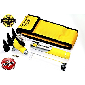 New Premium Student Home USE LED Bright Light ENT Diagnostic Otoscope Pocket Size Yellow Plus 1 Extra Replacement Bulb Plus 10 Specula Cynamed