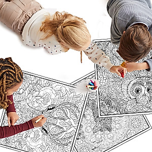 Young N Refined 6 Pack of Large Adult Coloring Poster Pages Animals Made of Mandala Floral (18x18)