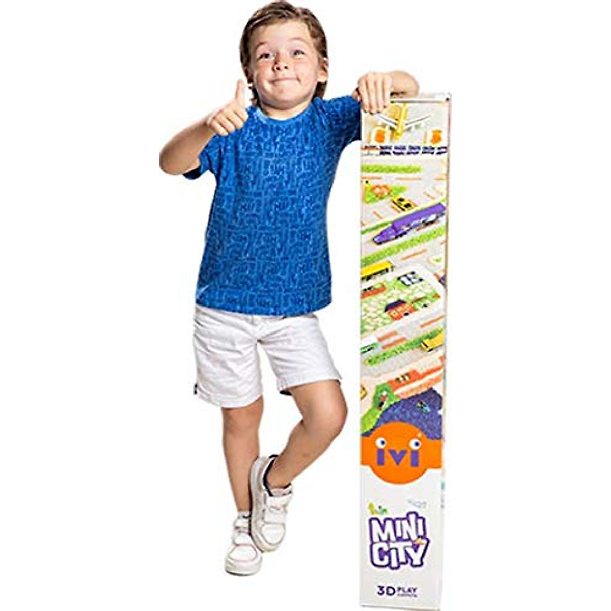 IVI 3D Play Carpets Mini City 59" L x 39" W Educational Toddler Car Mat Rug for Bedroom, Kids Den, or Playroom