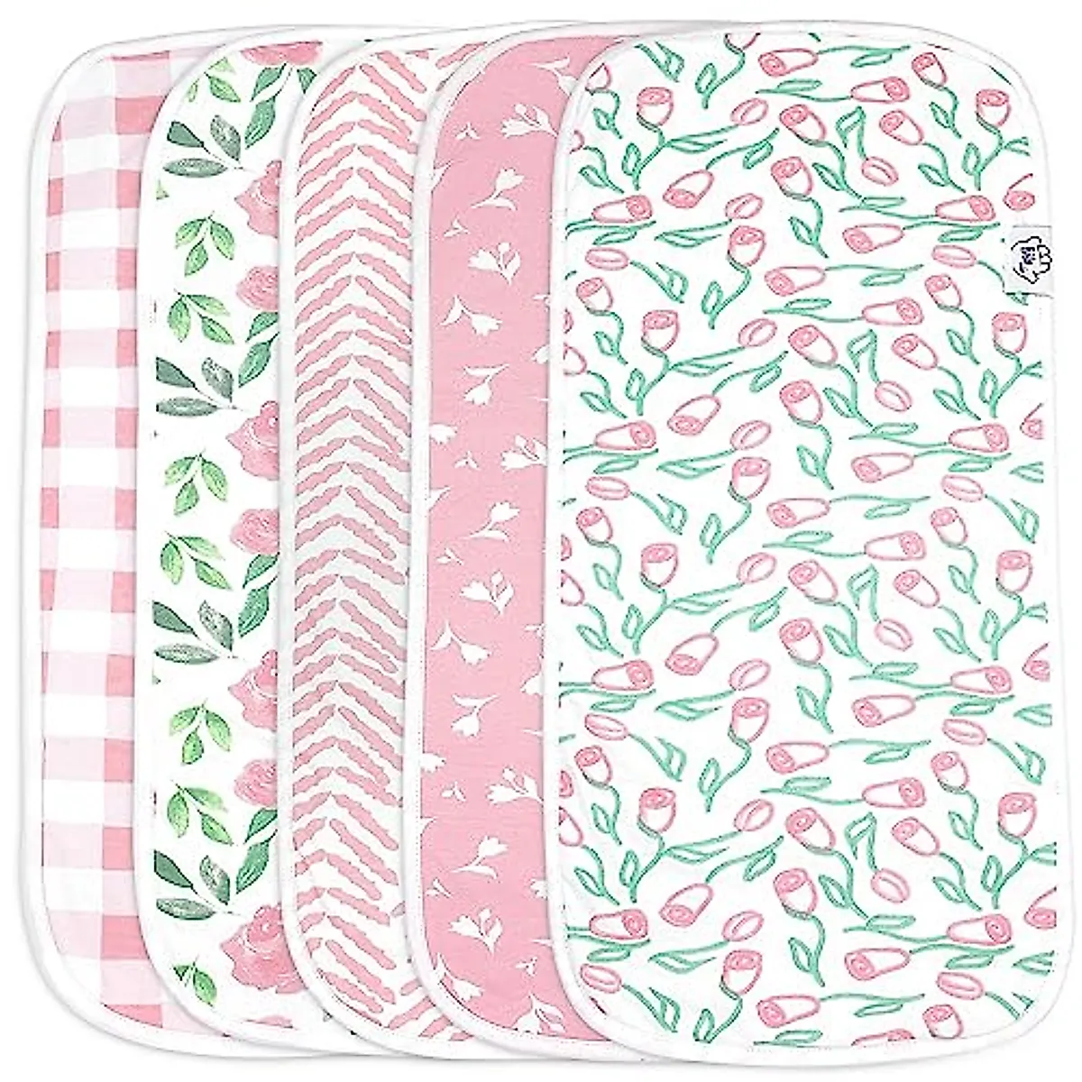 Baby Burp Cloths - 5 Pack Large - Double Layered Top Layer 100% Cotton and Bottom Layer 100% Polyester Fleece Absorbent Burping Cloth Extra Absorbent Baby Burp Cloth Extra Soft for Girls