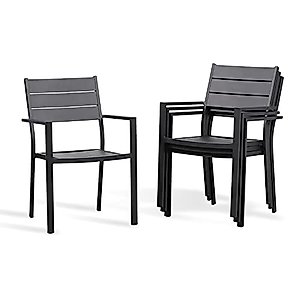 KAIDYSENY Outdoor Patio Chairs Stackable Set of 4-17 Inch Height Aluminum Dining Chairs with Armrest, Inoor Outdoor Bistro Chairs Furniture Set for Garden Lawn Backyard Restaurant Kitchen (Black)