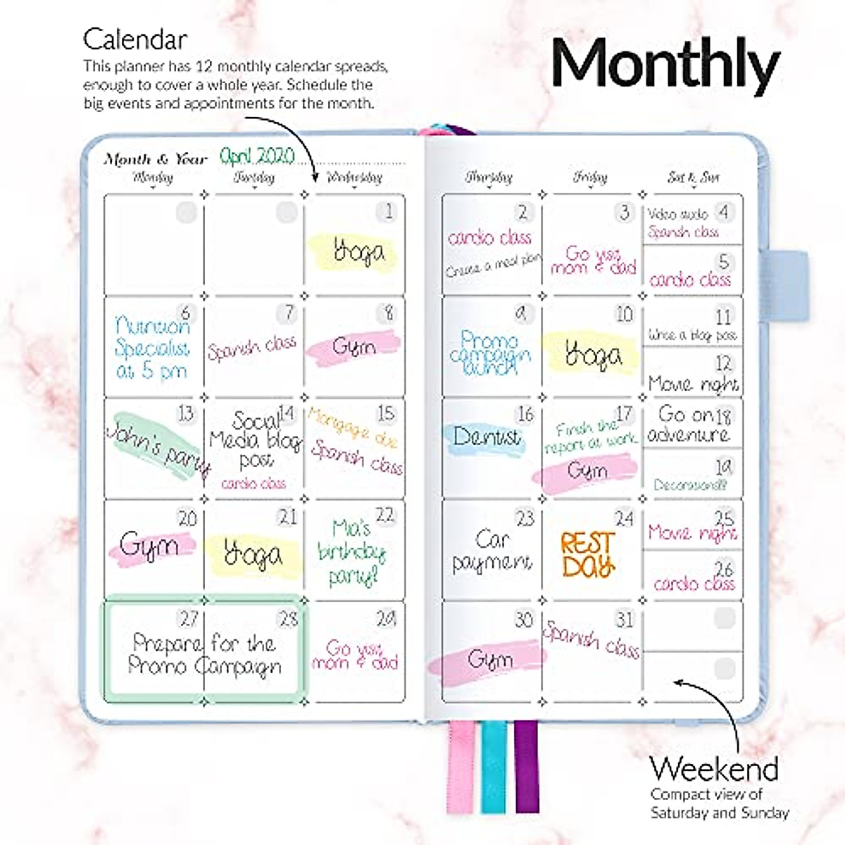 GoGirl Planner and Organizer for Women – Pocket Weekly Planner, Goals Journal & Agenda for Time Management & Productivity. Undated (Light Blue)