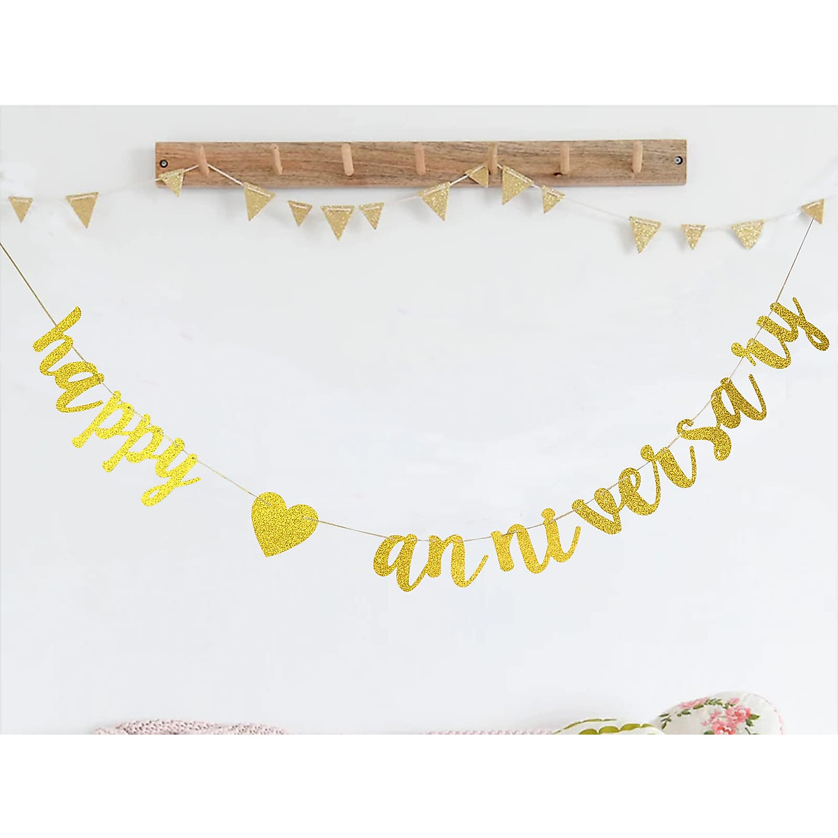 Happy Anniversary Glitter Banner, Bridal Shower, Engagement, Bachelorette,Wedding Announcement Party Photo Props(Gold)