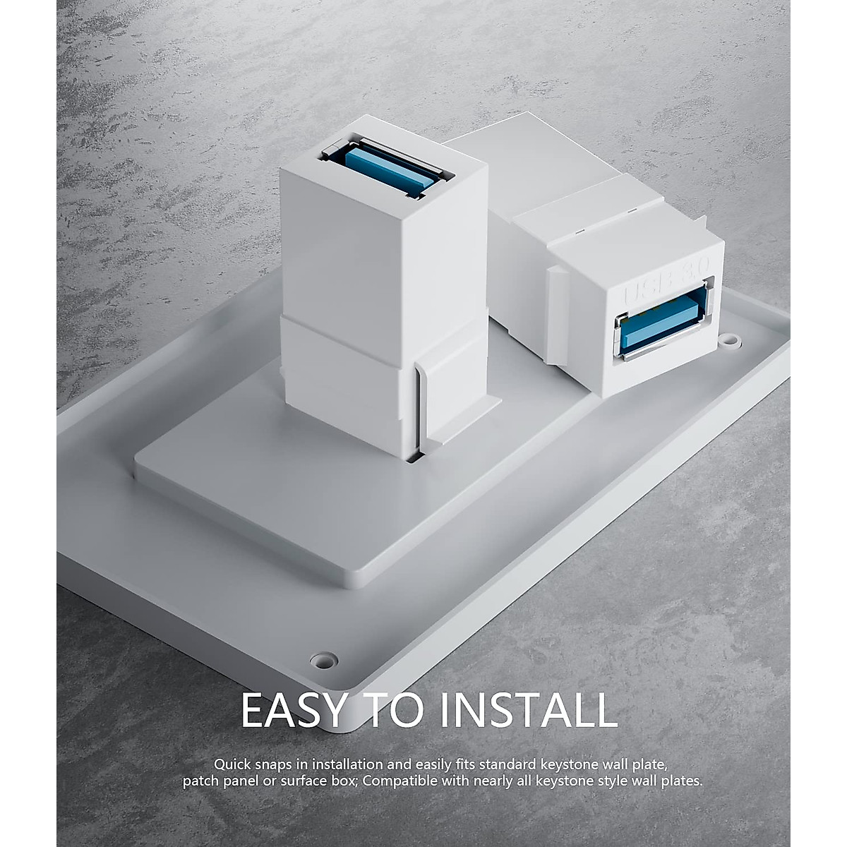 BERLAT USB 3.0 Keystone Jack Insert, USB Keystone Jack,USB to USB Adapters Female to Female Inserts Connector Interface Coupler Socket Adapter Port for Wall Plate Outlet Panel(White-6 Pack)