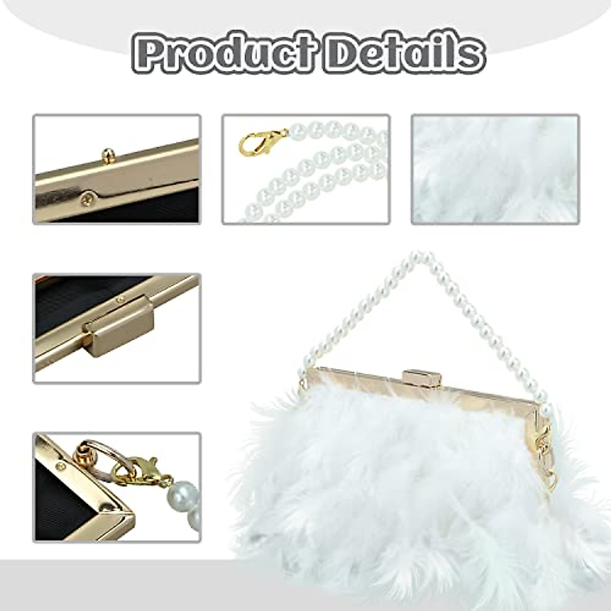 Emprier Feather Pearl Clutch Purses For Women Pearl Chain Shoulder Bag Wedding Party Evening Dress Bag