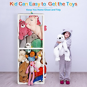 Lzttyee Stuffed Animal Storage Holder Stuffed Animal Zoo Storage Ideas Plush Storage with Bottom Net Stuffed Animal Zoo Storage Cage for Nursery Playroom Bedroom Toy Organizer (White Large)