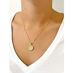 LESLIE BOULES 18K Gold Plated Saint Benedict Pendant Necklace Religious Jewelry for Women