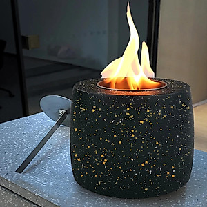 ZCONI Tabletop Fire Pit Portable, Mini Fire Pit with Extinguisher, Bio Ethanol Fire Pit, Concrete Table Top Firepit with Golden Sparkles, Indoor Fire Bowl (Concrete, Black with Sparkle)